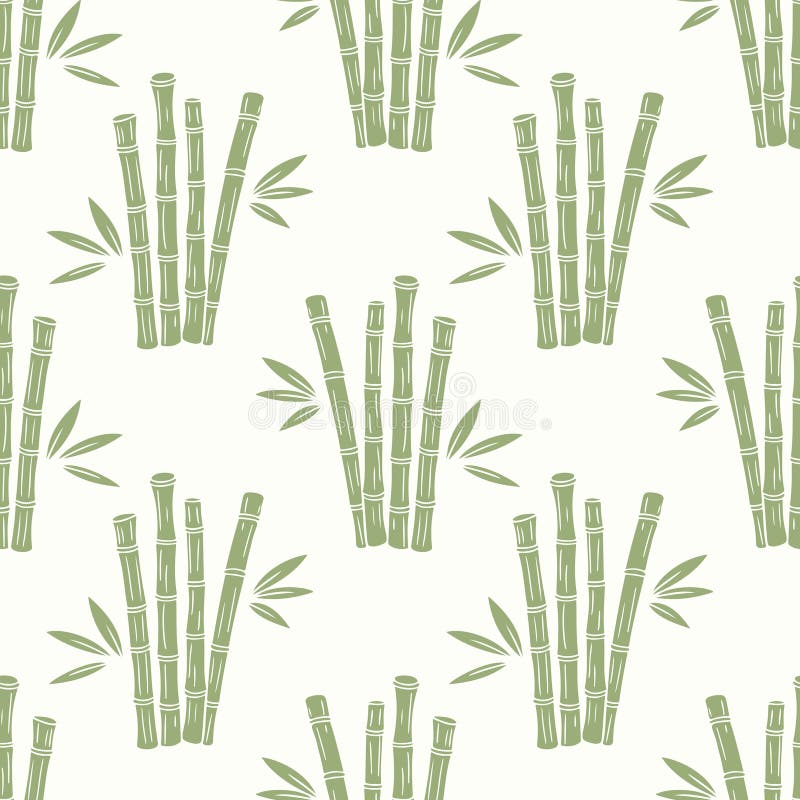 Bamboo Sticks Green Pattern with Leaves on White Background Stock ...