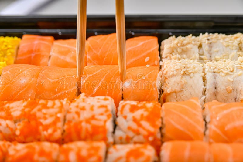 Bamboo Sticks for Sushi in a Set. Various Rolls, Maki, Nigiri in ...