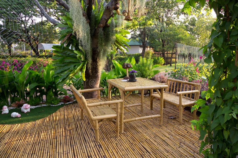 Bamboo table . stock image. Image of outdoors, chairs - 282164727