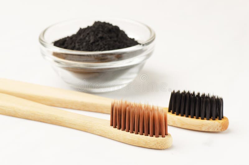 Bamboo Toothbrush with Black Charcoal Toothpaste Powder Stock Photo ...