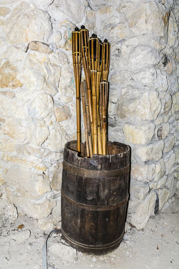 Bamboo Torches in a Barrel. Stock Image - Image of torch, wood: 75744341