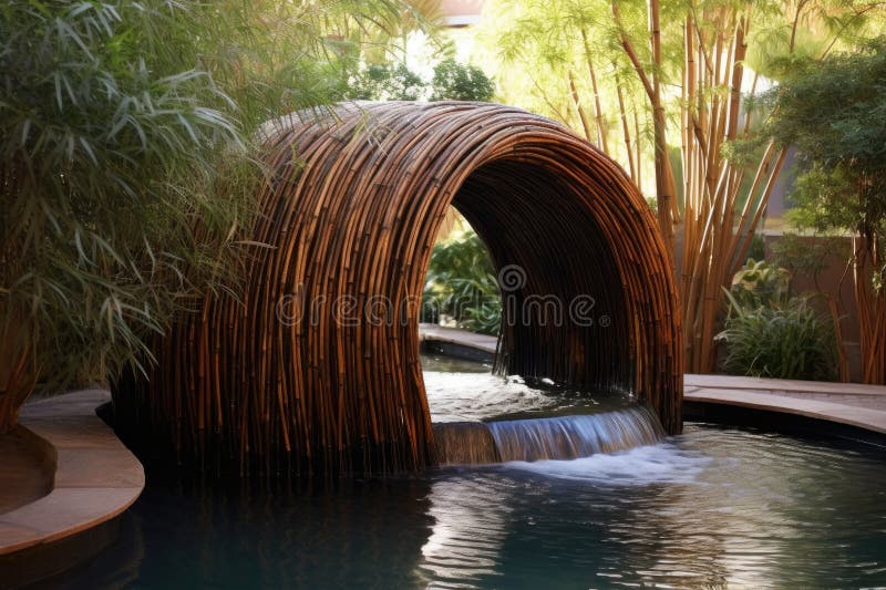Bamboo Water Feature with Flowing Water Stock Illustration ...