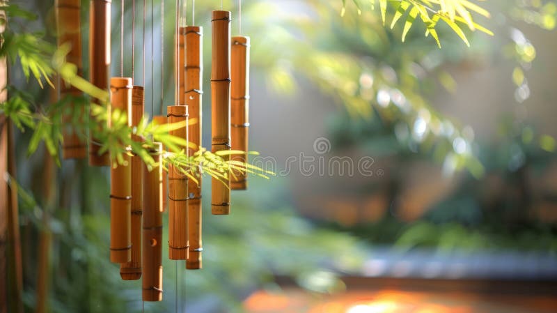 Bamboo Wind Chimes in a Garden. Stock Photo - Image of balance ...