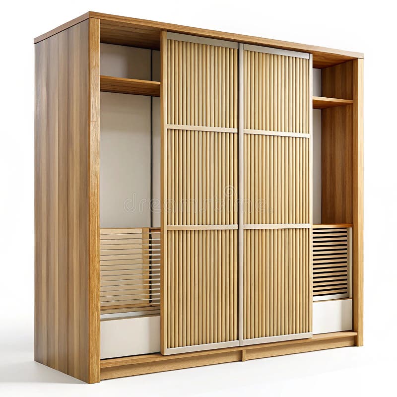 Bamboo and Wood Fusion Wardrobe with Sliding Doors Stock Illustration ...