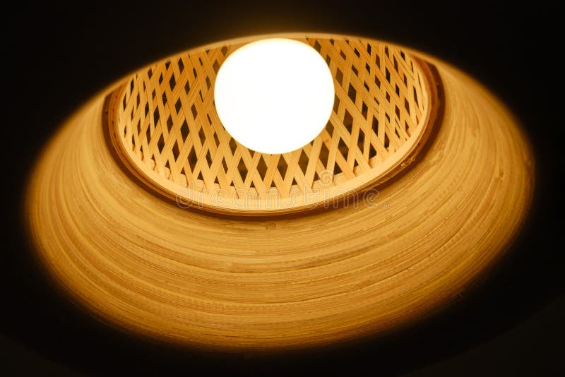 Bamboo Wooden Chandelier with One Lamp, Bottom View Stock Photo - Image ...