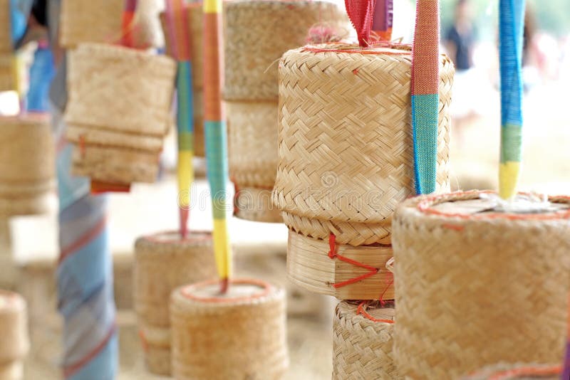 Bamboo Wooden Rice Box for Sticky Rice Stock Image - Image of style ...