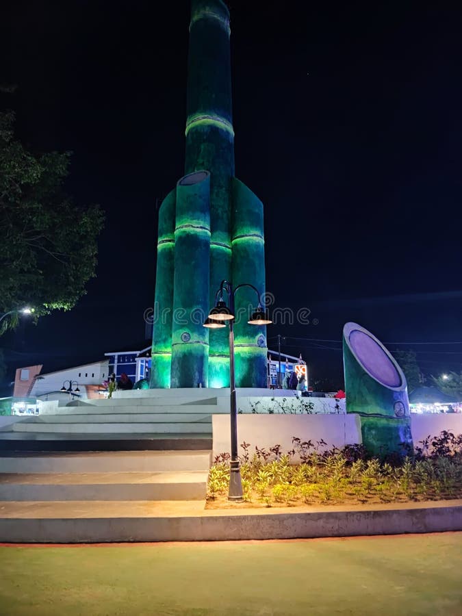 Bambu runcing monument stock photo. Image of malam, night - 276675616