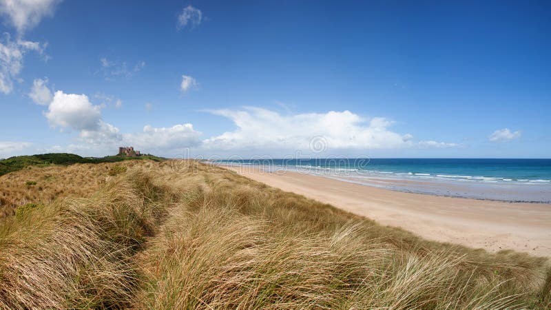 Bamburgh beach and castle stock photo. Image of landscape - 20174800