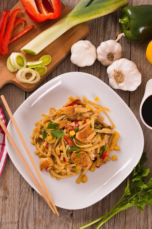 Bami goreng. stock photo. Image of leek, pasta, culinary - 147419248