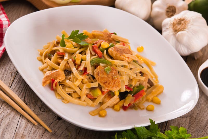 Bami goreng. stock image. Image of meat, condiment, dish - 147418169