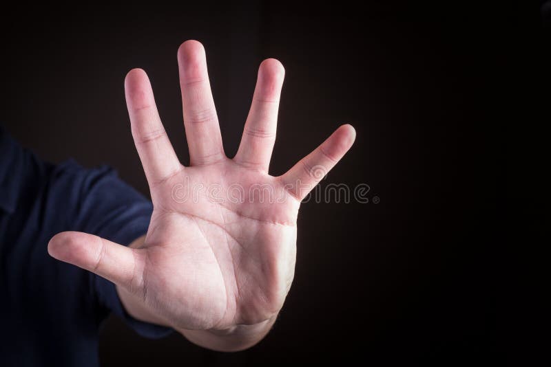 Ban Hand. Number Five in Sign Language Stock Photo - Image of product ...