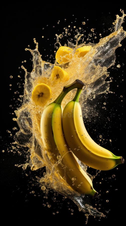 Banana with Water Drops. Falling Bananas. Banana Juice. Yellow Liquid ...