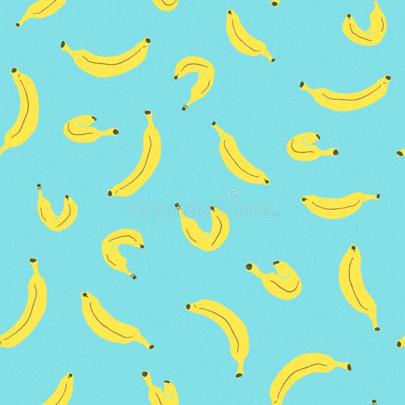 Banana Blue Background. Seamless Fruit Pattern with Banana, Hand Drawn ...