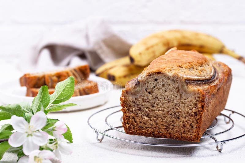 Banana bread or loaf cake stock photo. Image of crust - 182653574