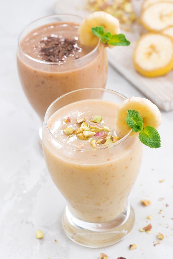 Banana and Chocolate Milkshake, Top View Stock Image - Image of banana ...