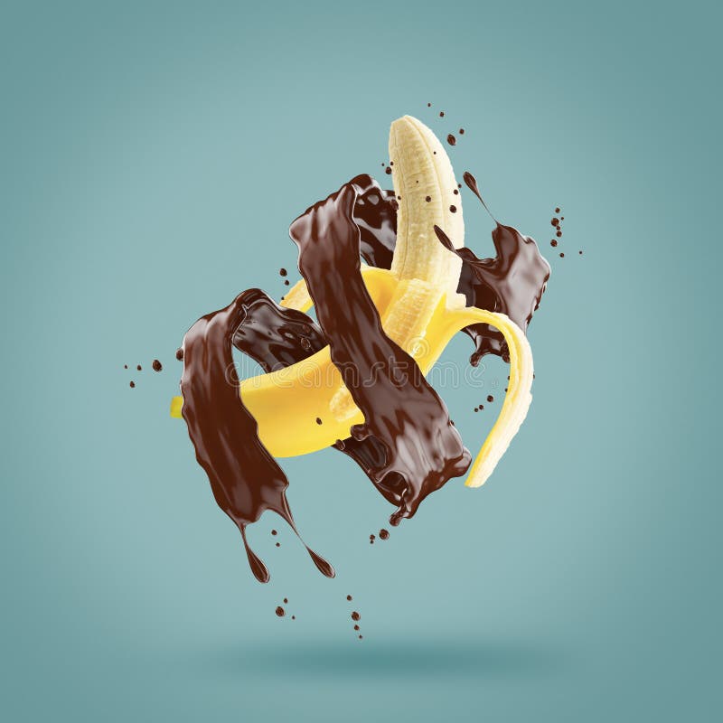 Banana in Chocolate Splash on a Blue Background Stock Illustration ...