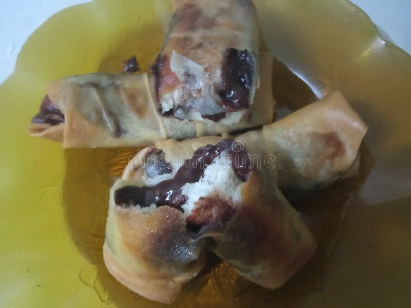 Banana Chocolate Spring Roll Fried Stock Image - Image of banana ...