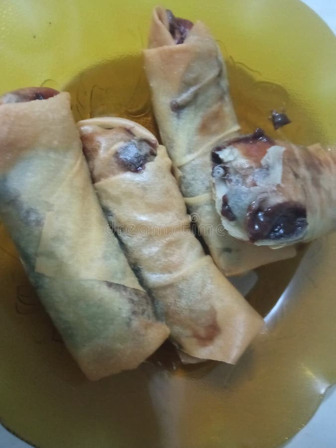Banana Chocolate Spring Roll Fried Stock Image - Image of spring ...