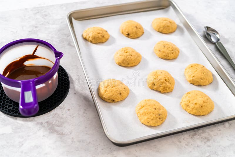Banana Cookies with Chocolate Drizzle Stock Image - Image of food ...