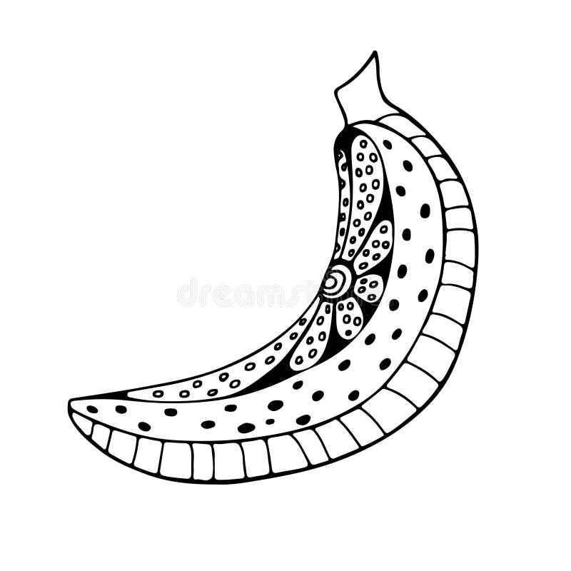 Banana, Flower. Doodle Banana Fruit Isolated on White Background ...