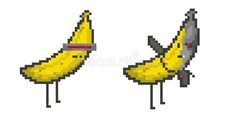 Banana Fruit Mecha Robot Figure Pixel Art, 8 Bit Character. Isolated ...