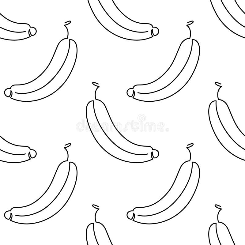 Banana Fruit Seamless Pattern. Single Line Illustration. Line Art ...