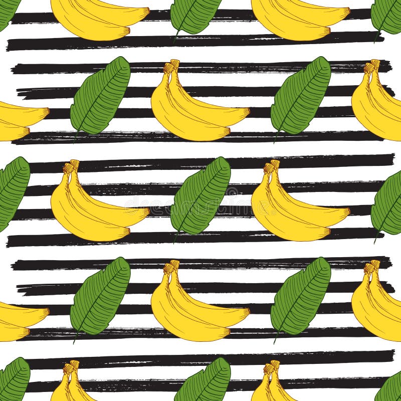 Banana Hand Drawn Sketch Striped Seamless Pattern. Vector Illustration ...