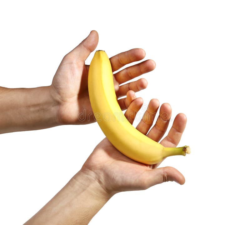 Banana in Hands Isolated on White Close-up Stock Photo - Image of sweet ...