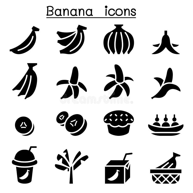 Banana Icon Set in Thin Line Style Stock Illustration - Illustration of ...
