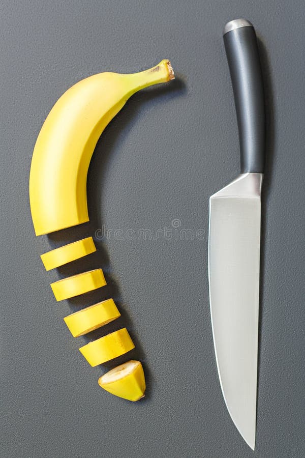 Banana and knife stock image. Image of piece, yellow - 68824691