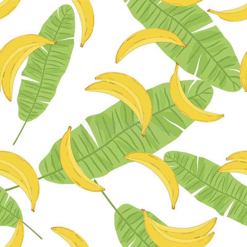 Banana and Leaves Seamless Pattern Stock Vector - Illustration of ...