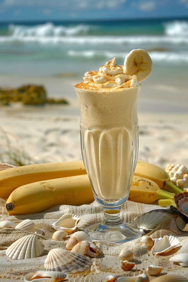 Banana Milkshake on a Sandy Beach Stock Photo - Image of gourmet, cool ...