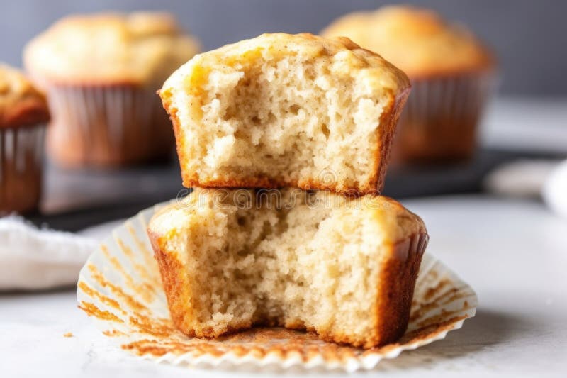 Banana Muffin Cut in Half, Showing Moist Interior Stock Image - Image ...