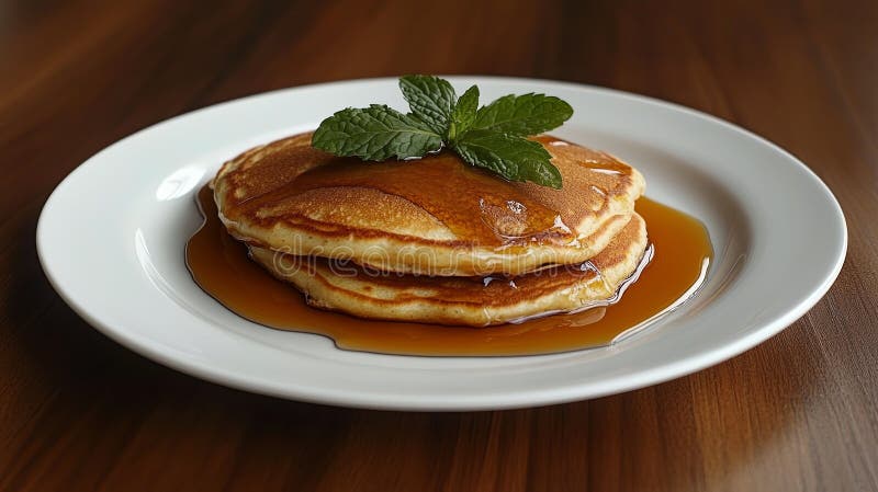 Banana Pancakes, Maple Syrup, Mint Leaves. Stock Image - Image of ...