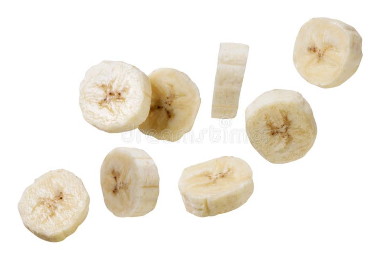 Banana Pieces are Flying on a White Background. Isolated Stock Image ...