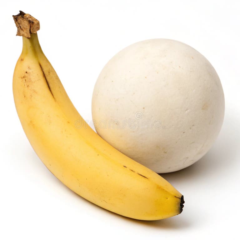 Banana and Plaster Sphere Composition on White Background Stock ...
