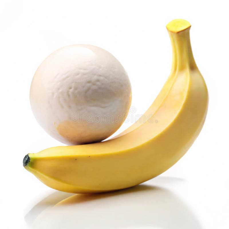 Banana and Plaster Sphere Composition Isolated on White Background ...