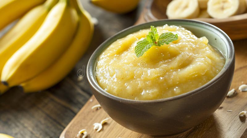 Banana Puree in a Jar and Plate. Food Stock Image - Image of dessert ...