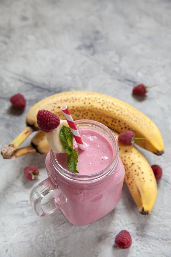 Banana raspberry smoothie stock image. Image of blended - 102326121