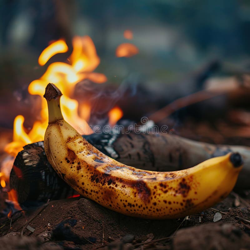 Banana with a Slight Char from the Bonfire Flames at a Cozy Campfire ...