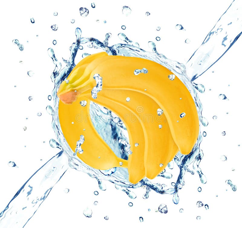 Bananas Splash in Water To Movement Over Black Background Stock Photo ...