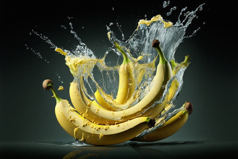 Banana Splashed or Thrown in Water. Water Splash Fresh Fruit Creative ...