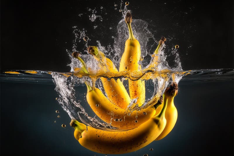 Banana Splashed or Thrown in Water. Water Splash Fresh Fruit Creative ...