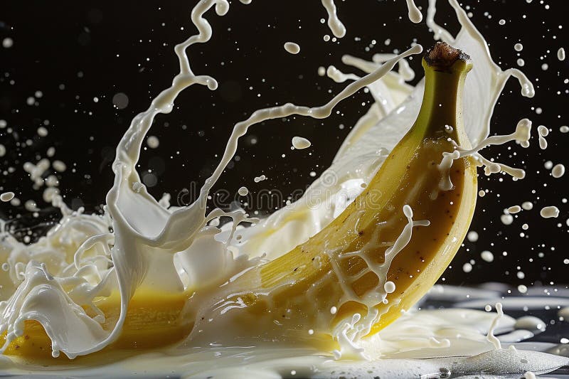 Banana Splash in Milk stock illustration. Illustration of organic ...