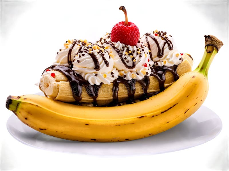 Banana Split Colorful Banana Split Loaded With Ice Cream Toppings And