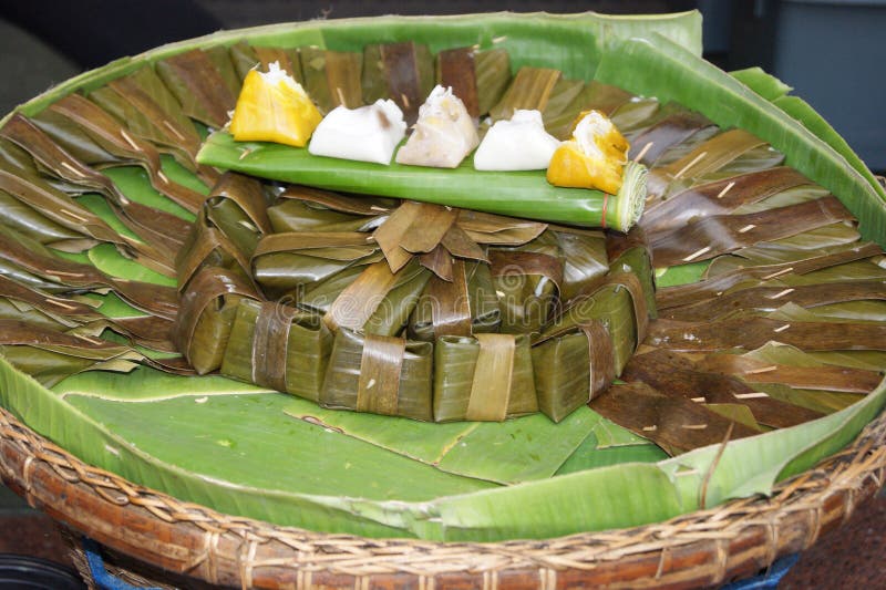 Banana Steam with Sticky Rice in Banana Leaf Stock Photo - Image of ...