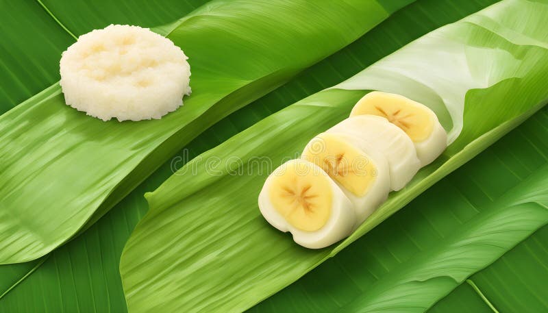 Banana and Sticky Rice in Banana Leaf Stock Illustration - Illustration ...