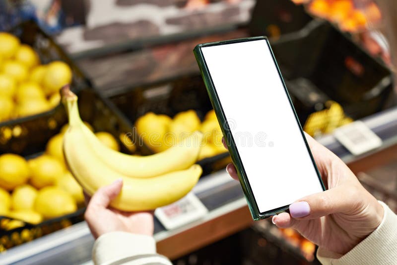 Banana in Store and Smartphone Stock Photo - Image of organic, shopping ...