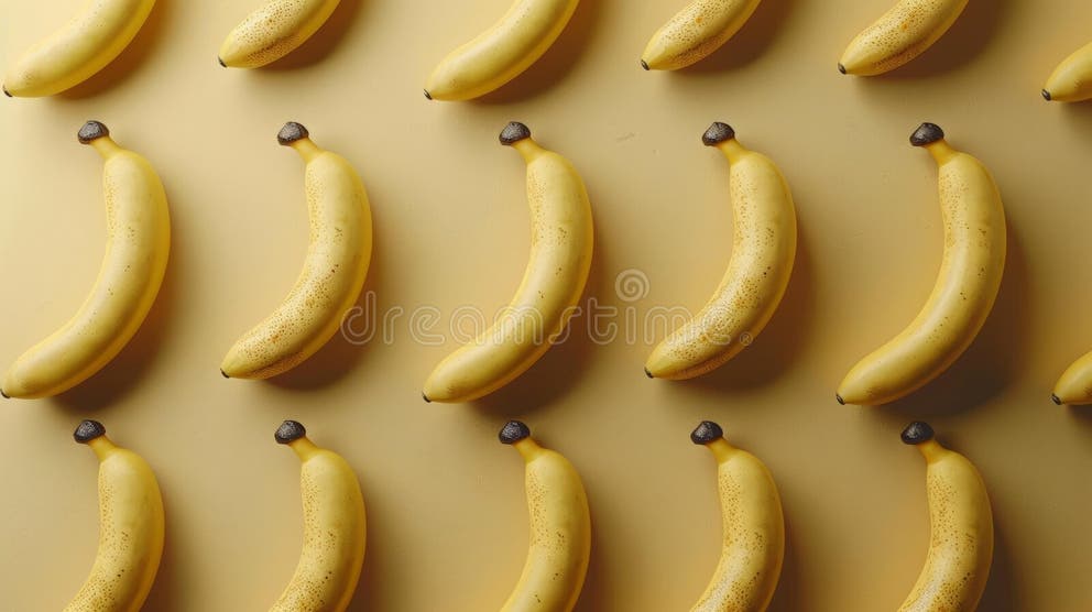 Bananas Arranged in a Grid Pattern on a Yellow Background Generated ...