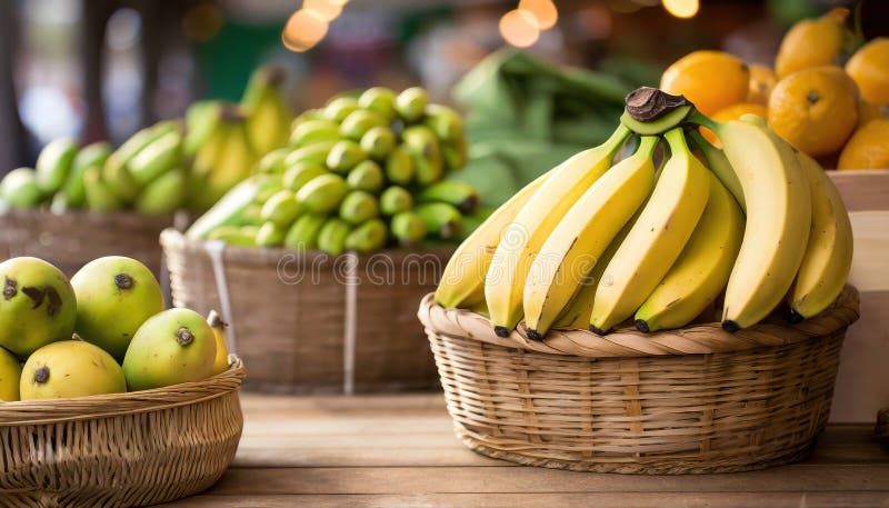 Bananas in Baskets at a Local Market Stock Image - Image of sustainable ...